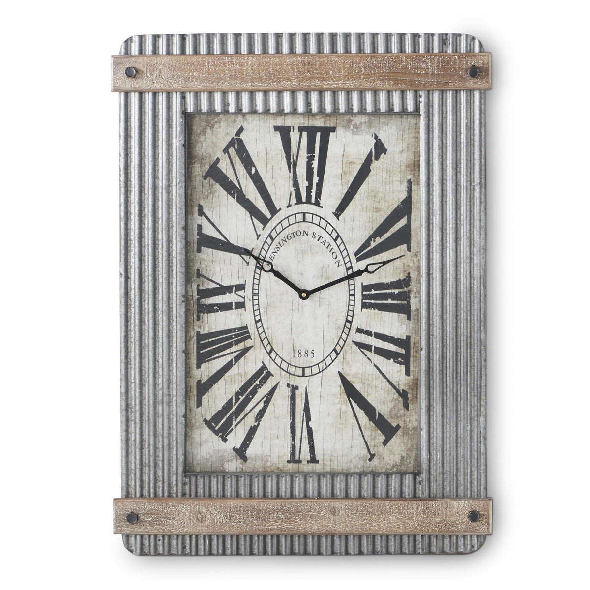 33 Inch Corrugated Metal Wall Clock w/Wood Trim – Montana Rustic Accents