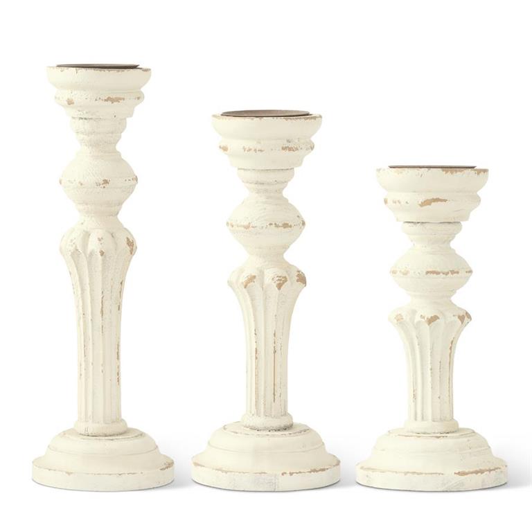 Distressed Cream Wood Column Candleholder- Large – Montana Rustic Accents