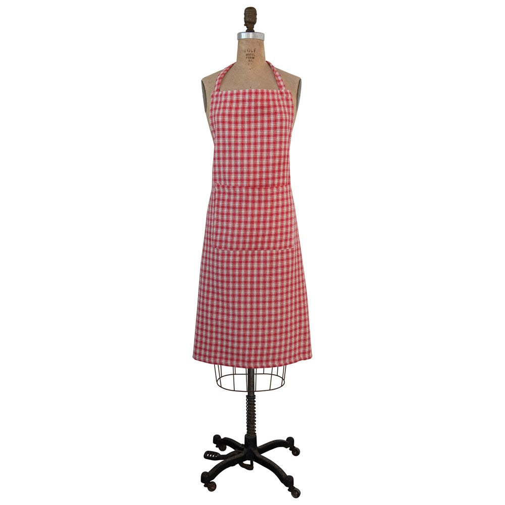 Cotton Apron w/ Pocket, Red & Cream Color Plaid – Montana Rustic Accents